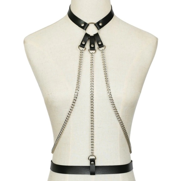 Accessories | Vegan Leather Choker Collar Chain Body Harness | Poshmark